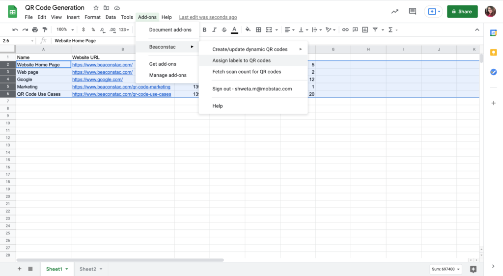 Manage Bulk QR Code Generation from a Single Google Sheet | Uniqode