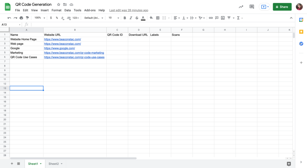 Manage Bulk QR Code Generation from a Single Google Sheet | Uniqode