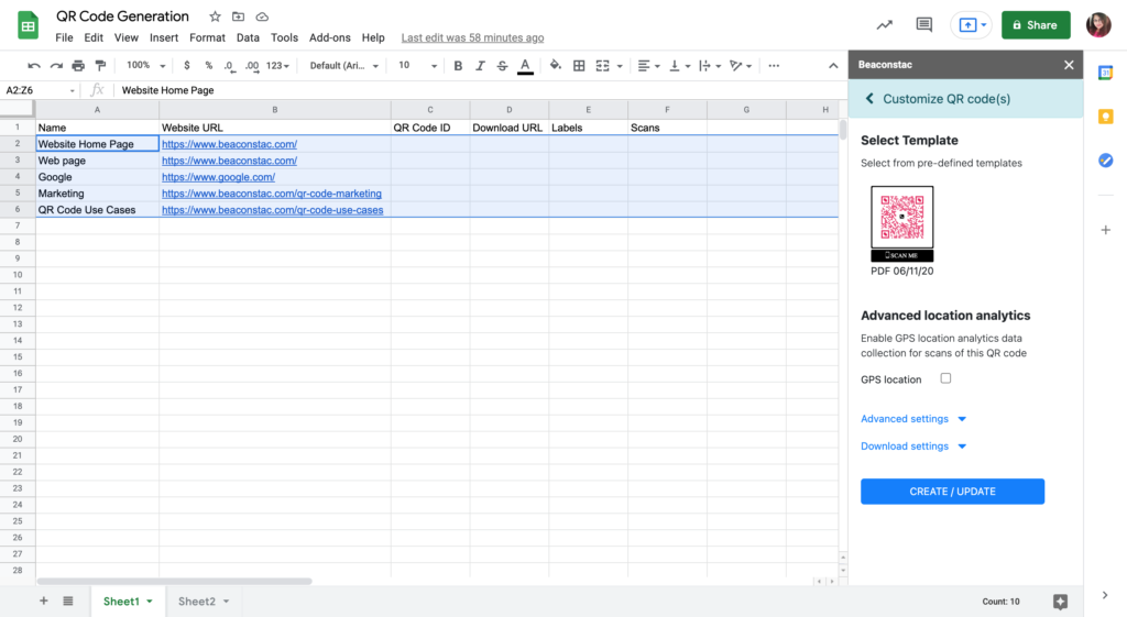 Manage Bulk QR Code Generation from a Single Google Sheet | Uniqode