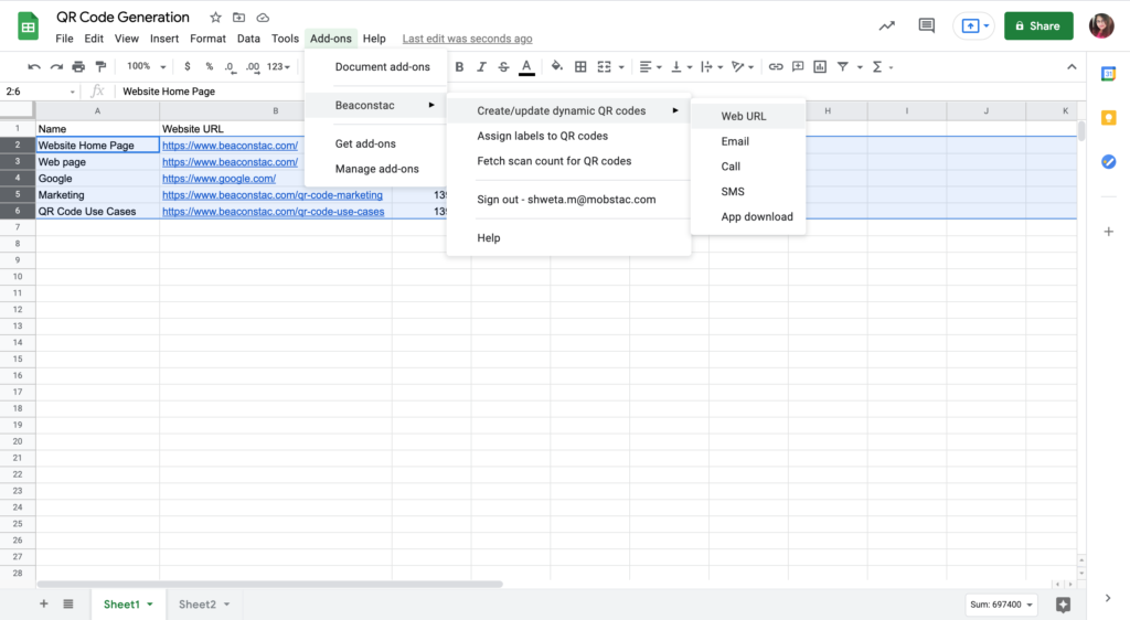 Manage Bulk QR Code Generation from a Single Google Sheet | Uniqode